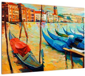 Skleněný obraz - Přístav v Benátkách (70x50 cm)