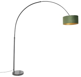 Oblouková lampa černá s sametovým stínidlem zelená se zlatem 50 cm - XXL