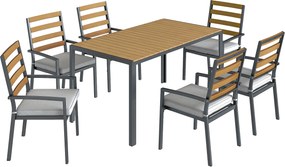 7dílná sada zahradního nábytku, zahradní set s 1 jídelním stolem, 6 židlí, polštáře, na terasu, přírodní dřevo