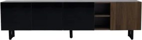 Aosom Moderní 4-dveřová TV skříňka, velký úložný prostor, vintage design, 180 x 38 x 50 cm, černá+ přírodní barva