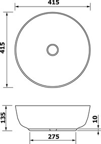 Sapho Priori umyvadlo na desku 41,5 cm bez otvoru pro baterii bez přepadu keramické měděná PI040