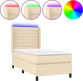 Box spring postel s matrací a LED krémová 100x200 cm textil 3138378