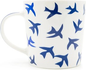 Porcelánový hrnek Mořští ptáci, bílý, 400 ml – modré siluety ptáků, motiv moře a svobody