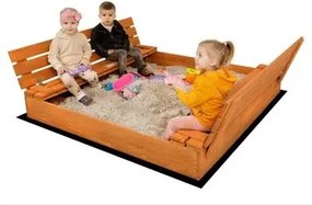 SAND TROPIC Dřevěné pískoviště s lavičkami a příslušenstvím 120x120cm