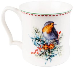 Porcelánový hrnek s vánočním motivem ptáčka – 414 ml