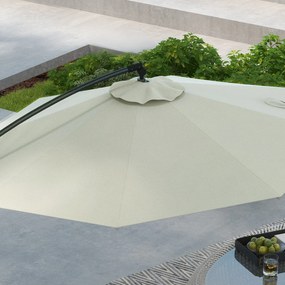 Konzolový slunečník Outsunny Ø293 x 260Hcm s kličkou a křížovým podstavcem, naklápěcí, odvětrávaný, 8 žeber, polyesterová krémová | Aosom.de