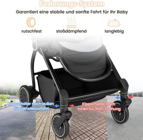 Costway Skládací kočárek s otočným sedadlem cestovní kočárek s – černý