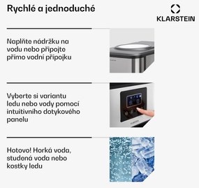 Klarstein Aqueous, výrobník ledu, 20 kg/24 hod, 3 v 1 zařízení, kostky ledu, dávkovač horké a studené vody