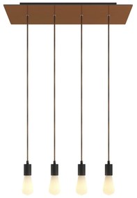 creative cables Závěsná lampa se 4 světly, s obdélníkovým XXL baldachýnem Rose-one, textilním kabelem a kovovými komponenty Barva: Hladký měděný dibond