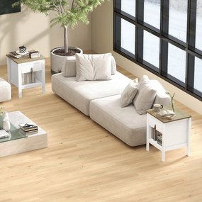 HOMCOM Sada 2 Nočních Stolků s Šuplíkem a Otevřeným Kompartmentem, Moderní Styl do Ložnice nebo Obývacího Pokoje, 45 x 40 x 55 cm, Bílá