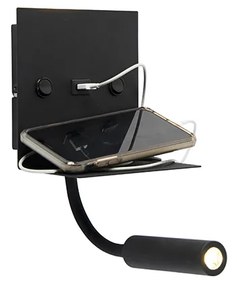Moderní nástěnná lampa USB černá s flexibilním ramenem - Duppio