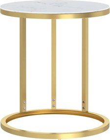 Odkládací stolek zlatý a bílý mramor 45 cm tvrzené sklo 331664