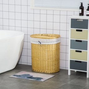 HOMCOM Koš na prádlo s víkem z proutí 100L 51x38x57cm Přírodní box na prádlo do ložnice a koupelny