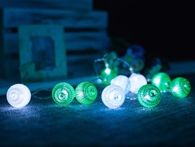 Sdeko Dekorační světelný řetěz – bavlněné zelené míčky