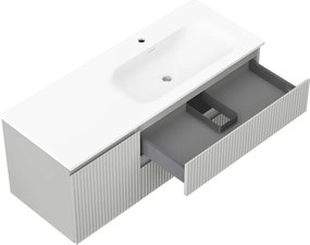 Mexen Rivel, koupelnová skříňka 120 cm s pravým umyvadlem Vela, 2S, 1D, drážkovaná, šedá/bílá matná, 91A23-12047-3-BBFFF62-W23P01