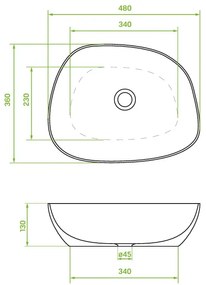 Laveo Laveo, asymetrické umyvadlo na desku 480x360x130 mm, bílá lesklá, LAV-VUA_6248