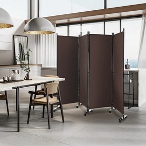 Costway Čtyřdílný paraván na kolečkách, výška 173 cm, hnědý