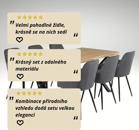 Vikio Jídelní set pro 6 osob 180x90 cm soft dub noha X šedá židle s područkami VJS228-6S