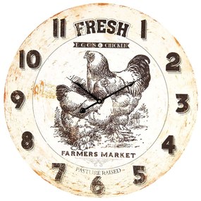 Clayre & Eef Nástěnné hodiny Fresh Eggs & Chicken, 60 cm
