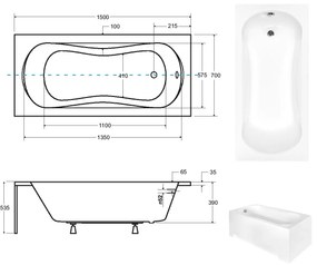 Besco Aria Plus akrylátová vana Délka vany: 150cm