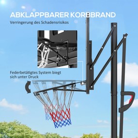 SPORTNOW basketbalový koš venkovní, nastavitelná výška koše 230-305 cm, basketbalový stojan s nerozbitnou zadní stěnou 110 x 75 cm s kolečky, odpruže…