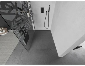 Mexen Kioto+, sprchová zástěna Walk-In s poličkou a věšákem 140 x 200 cm, 8mm čiré sklo bílý vzor, ​​grafitový profil, 800-140-121-66-85