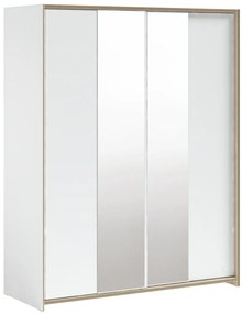 Velká šatní skříň s posuvnými dveřmi a zrcadlem Dylan - bílá/dub světlý