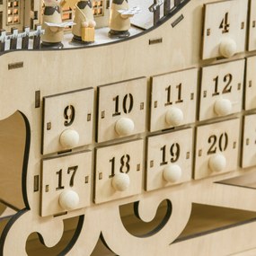 HOMCOM Adventní kalendář k naplnění s 24 zásuvkami, LED světly, ve tvaru saní, DIY vánoční kalendář, odpočítávací kalendář k Vánocům, dárek pro děti …