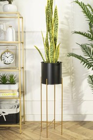 KOVOVÝ KVĚTINÁČ SE STOJÁNEM GLAMOUR 75X24 CM ČERNÁ/ZLATÁ