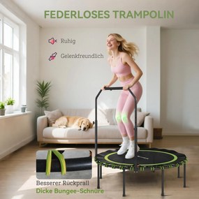 Fitness trampolína s nastavitelným zábradlím, sportovní trampolína pro vnitřní i venkovní použití, ocel, plast, zelená barva