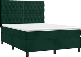 Box spring postel s matrací a LED tmavě zelená 140x200 cm samet 3136308