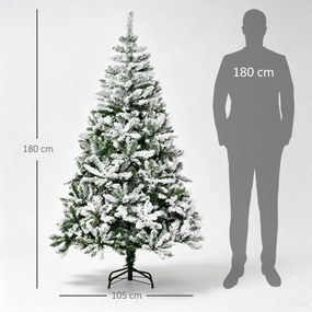 HOMCOM Umělý vánoční stromek, efekt sněhu, nehořlavý, pantová konstrukce, zelená/bílá 830-527V02GN