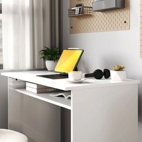 HOMCOM Počítačový stůl Kompaktní Elegantní kancelářský stůl s 1 policí, Dřevotříska, rozměr 90D x 50Š x 74V cm, Vysoce lesklá bílá