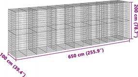 Gabionový koš s víkem 650 x 100 x 200 cm pozinkované železo 3295236