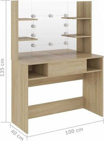 Kosmetický stolek s LED světly 100 x 40 x 135 cm MDF dub 331545
