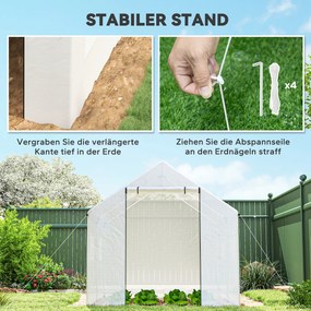 Outsunny Zahradní Skleník 2x3x2 m Tunelový Skleník s 4 Síťovými Okny a Zipovým Dvéřím Proti UV pro Terasu Zahradu Bílý