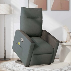 Zvedací masážní polohovací křeslo tmavě šedé textil 3324060