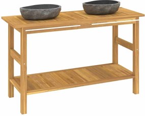 Koupelnová skříňka s umyvadly z říčního kamene masivní teak 3096583