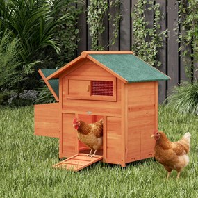 PawHut Kurník Dřevěný kurník s hnízdním boxem 2 bidýlka Rampa Okno Vodotěsná střecha 113,5x67,5x95,5 cm Oranžová barva