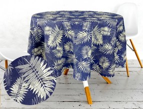Ervi bavlněný ubrus na stůl kulatý - větvičky na modrém