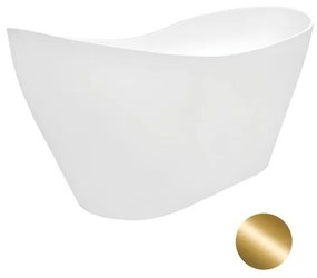 Besco Volně stojící vana z litého mramoru Viya 160x70 (170x71) Barva: Bílá, Rozměry (cm): 158x70,5, Typ a barva výpustě: Click-Clack s horním čištěním, zlatá
