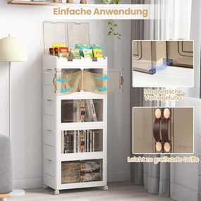 Costway Balení 4 stohovacích boxů s víkem, kolečky a dvířky Skládací úložný box