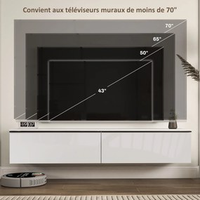 HOMCOM Nástěnný TV Stojan Dřevěný TV Konzole Koupelnová Skříň pro TV až 70 palců s Dveřmi s Lesklým Efektem, pro Obývací Pokoj, Ložnici, 160 x 35 x 3…