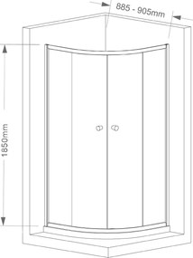Aqualine Aqualine, ARLETA čtvrtkruhová sprchová zástěna 900x900mm, čiré sklo, HLS900Y