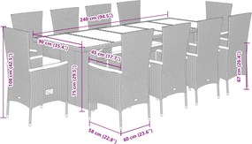 11dílný zahradní jídelní set s poduškami šedý polyratan 3277545