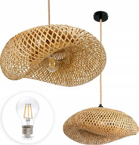 Sada Bambusová závěsná lampa Boho Komplet žárovka 7W E27 Teplá bílá