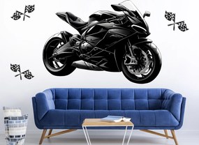 Černá motorka textilní přelepitelná samolepka na zeď arch 100 x 70 cm