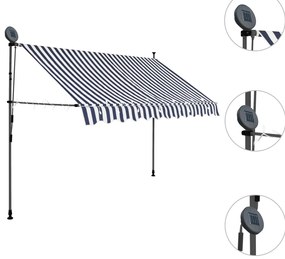vidaXL Marketos Ručně zatahovací markýza s LED světlem 250 cm modrobílá