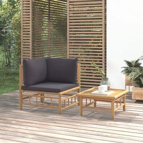 vidaXL 2dílná zahradní sedací souprava s tmavě šedými poduškami bambus [362299] Barva: krémová