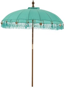 Modrý slunečník s třásněmi a dřevěnou tyčí Dayu Wood - ∅ 200*260 cm